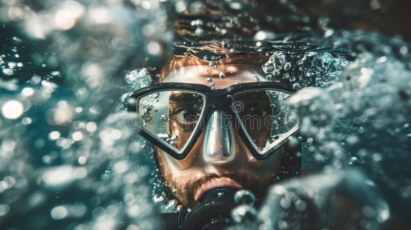 Man in Scuba Diving Mask in Water Stock Photo - Image of water, scuba ...