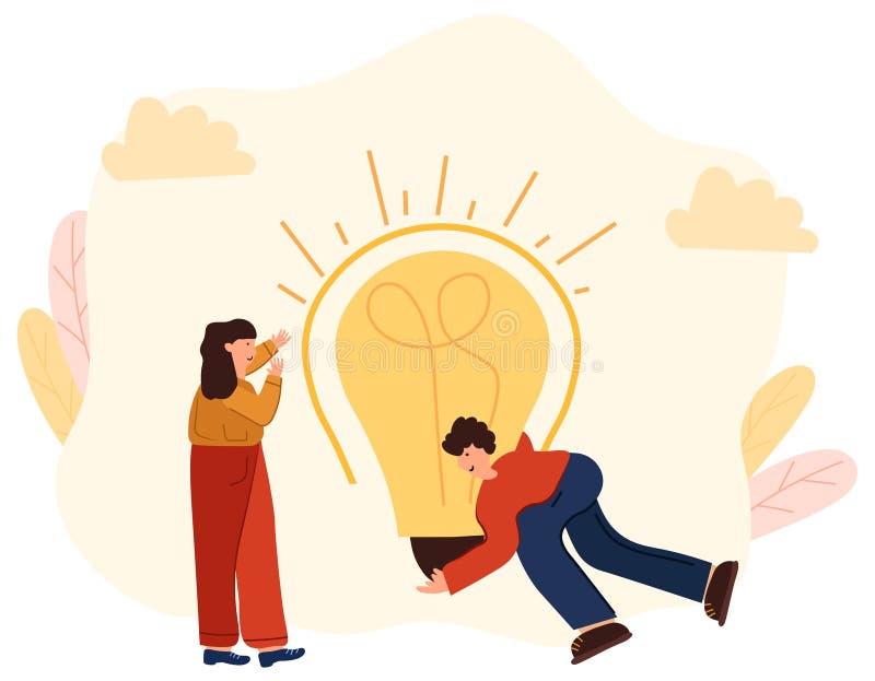 A Man in Search of a Brilliant Idea, Holding a Light Bulb. Teamwork ...