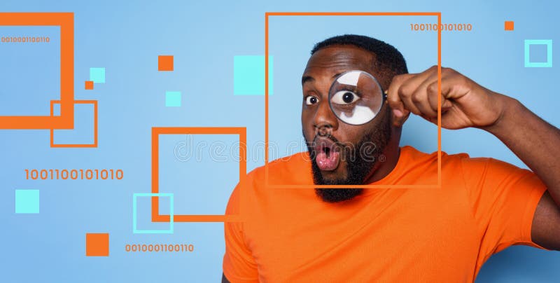 Orange Man with Magnifier stock vector. Illustration of searcher - 2995849