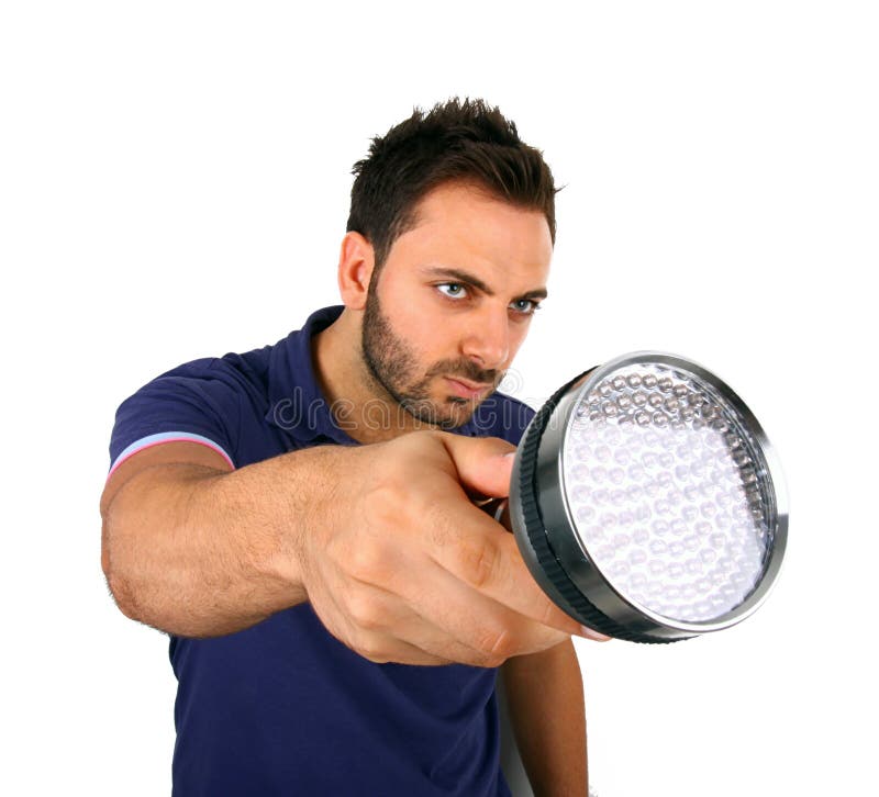 Man Searching with Flashlight. Stock Photo - Image of looking, person ...