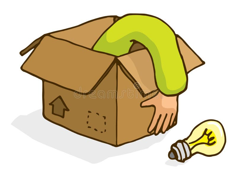 Man Searching for an Idea Thinking Outside the Box Stock Vector ...