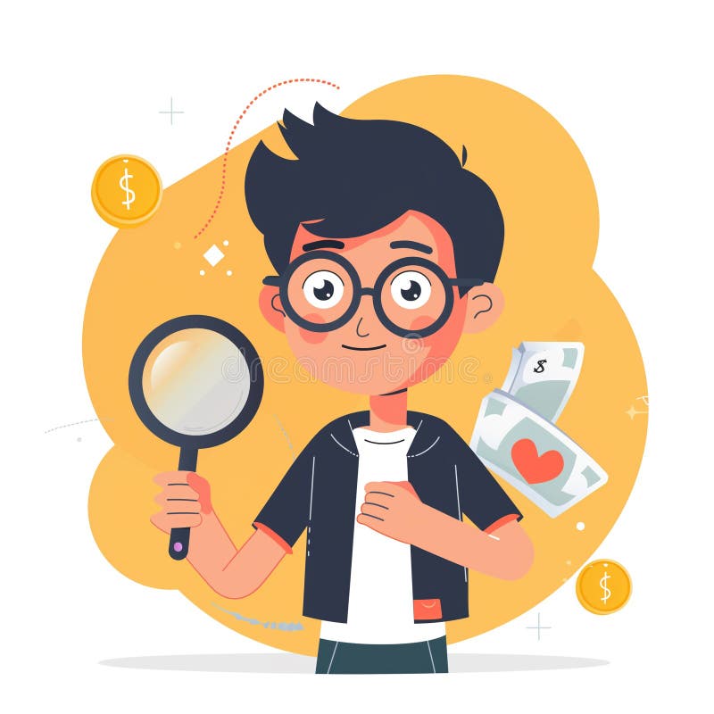 Man Searching for Money. Flat Illustration. by Generative Ai Stock ...