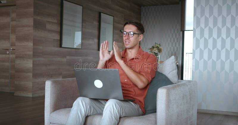 Man Seated Chair Making Video Call, Communication Staying Connected ...