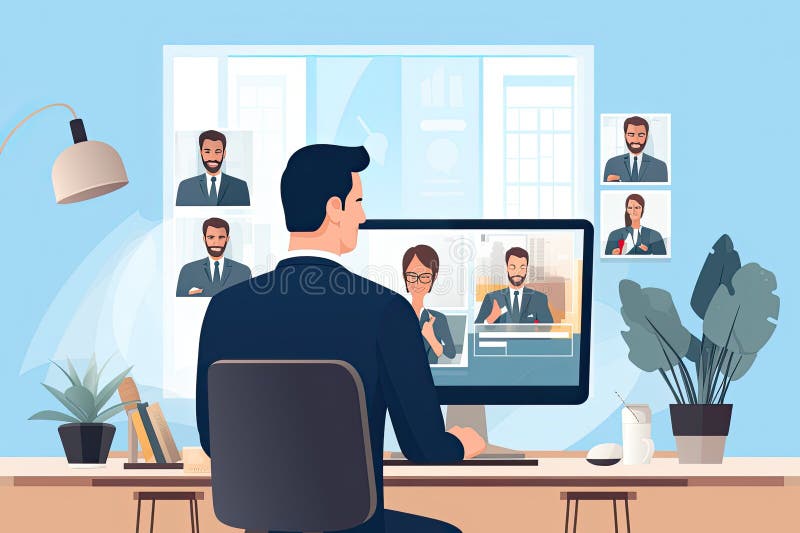 A Man is Seated at a Desk, Focused on His Computer Screen. Stock Photo ...