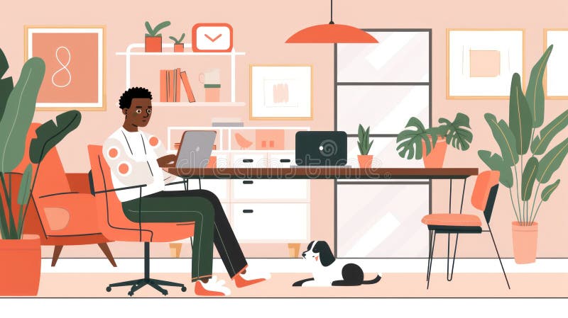 A Man is Seated at a Desk, Focused on a Laptop Screen Stock ...