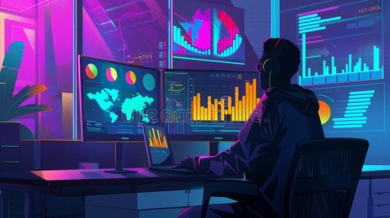 Man Working at Desk with Computer Stock Image - Image of digital ...