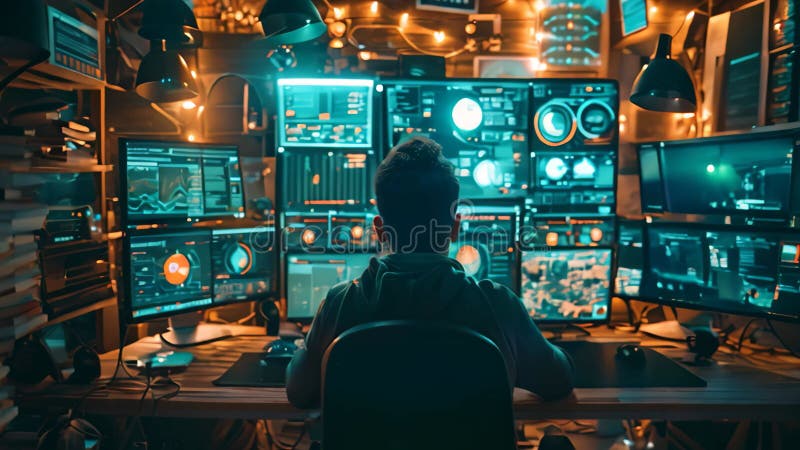 A Man Seated in Front of a Computer Monitor, Analyzing Network Activity ...