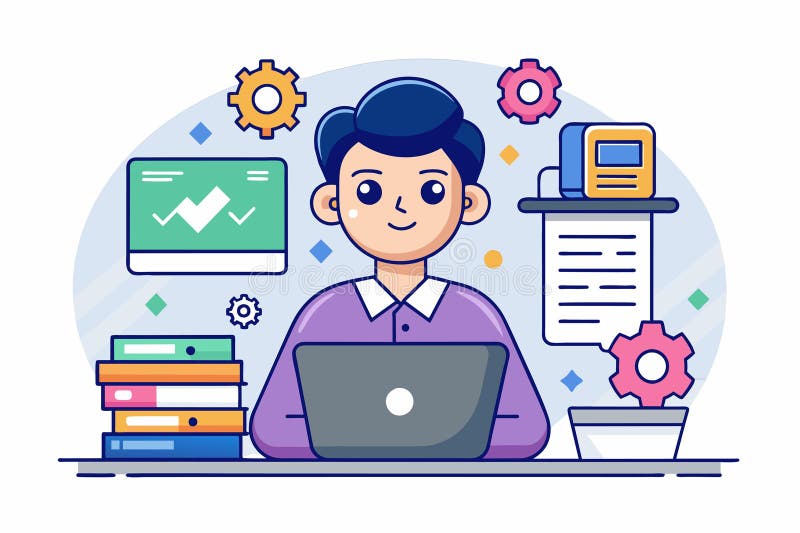 A Man is Seated in Front of a Laptop Computer, Focused on His Work ...