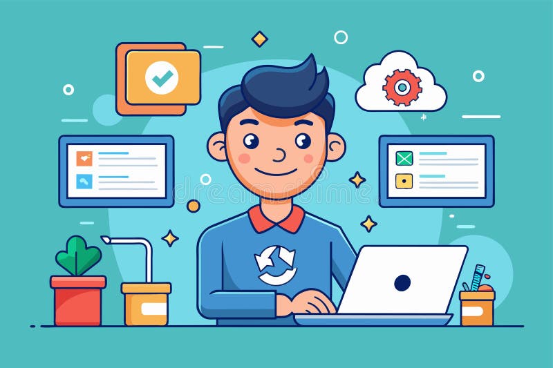 A Man is Seated in Front of a Laptop Computer, Focusing on the Screen ...