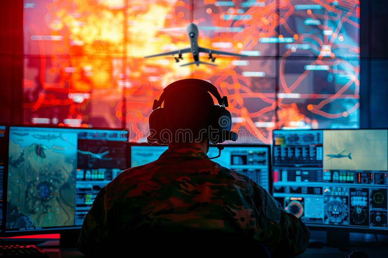 A Man is Seated in Front of Numerous Computer Monitors, Working on ...