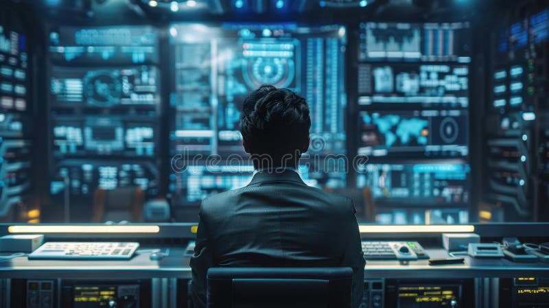 The Man in Control Room. AI Generated Stock Illustration - Illustration ...