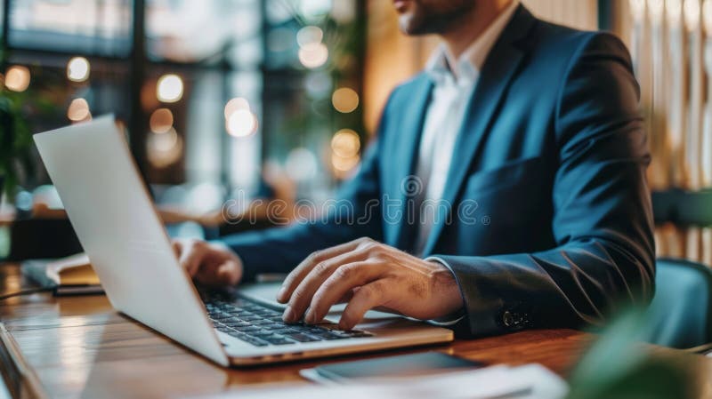 Man Sitting at Table Using Laptop Computer Stock Illustration ...