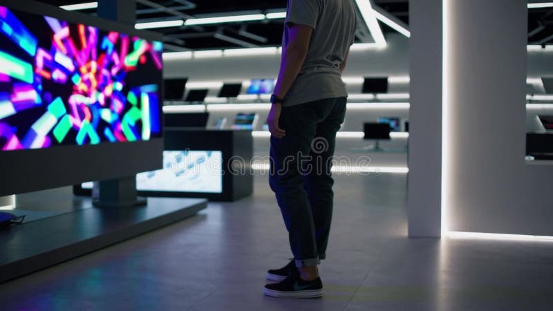 Man Seen Inside a Modern Tech Store Stock Footage - Video of interface ...