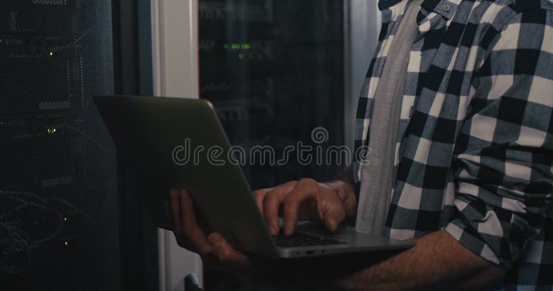 Man Standing by Server in Server Room Stock Footage - Video of internet ...