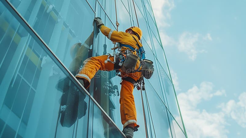 Man on a Window Washer Washing Windows Stock Photo - Image of ...