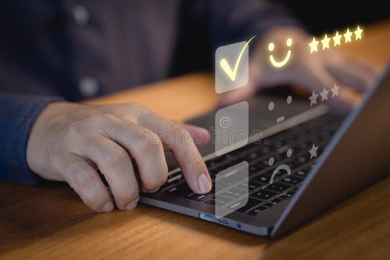 Man Select a Happy Face Icon on a Feedback Scale with Neutral and Sad ...