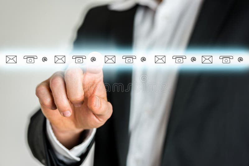 Man Selecting Icon from Row of Contact Icons Stock Photo - Image of ...