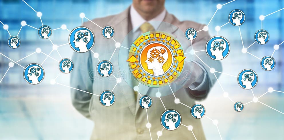 Man Selecting Machine Learning Icon in Network Stock Photo - Image of ...