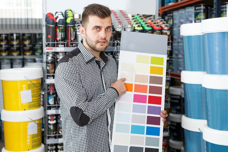Man Selecting Samples of Color at Palette Stock Image - Image of paint ...