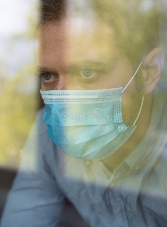 Man during self isolation. stock photo. Image of protection - 182972238