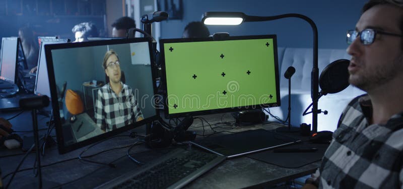 Man Self-recording Video in the Office Stock Image - Image of indoors ...