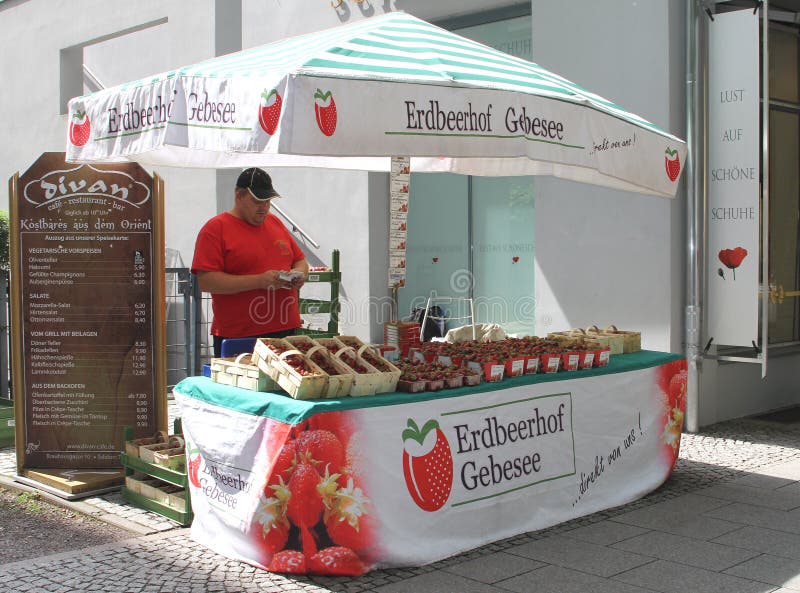 Man is Selling Fresh Strawberries in Weimar, Thuringia, Germany ...