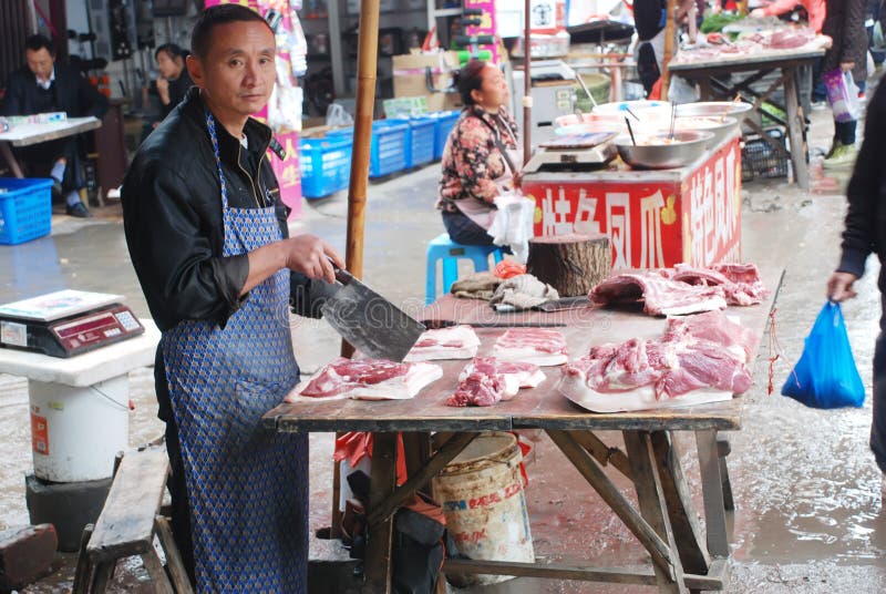 Man selling pork editorial stock photo. Image of butcher - 21692993