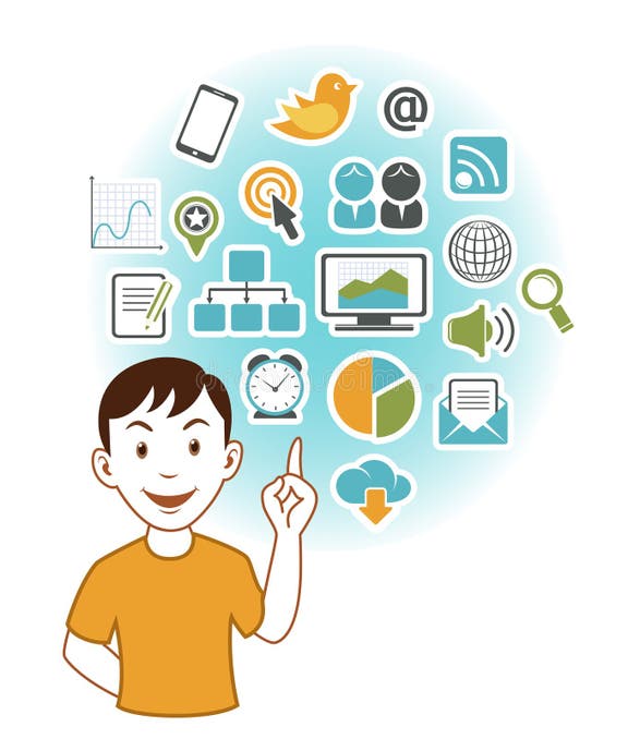 Man with SEO icons stock vector. Illustration of engine - 31301684