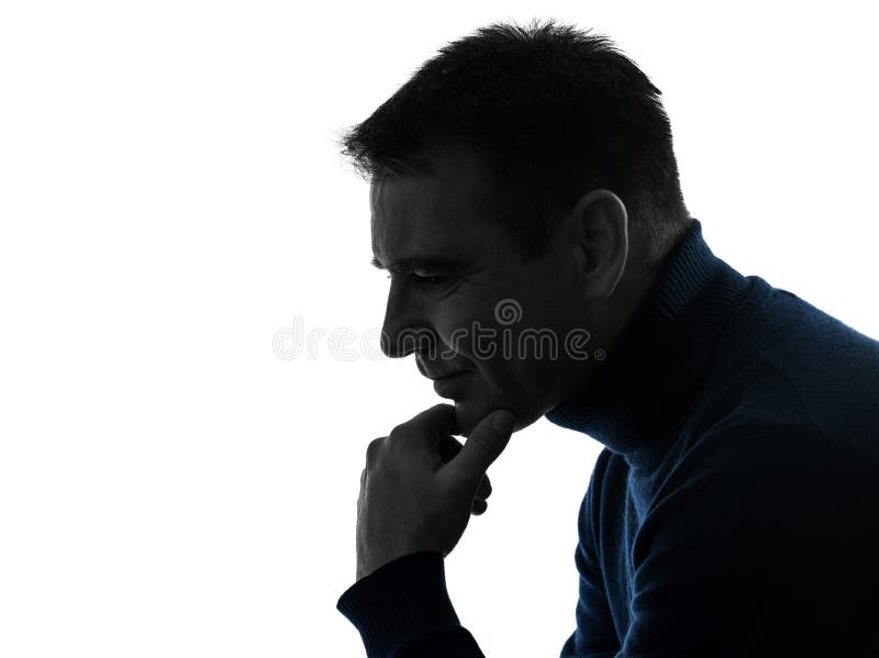 Man Serious Thinking Pensive Silhouette Portrait Stock Image - Image of ...