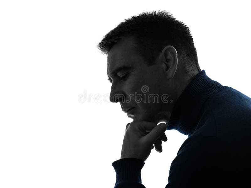 Man Serious Thinking Pensive Silhouette Portrait Stock Image - Image of ...