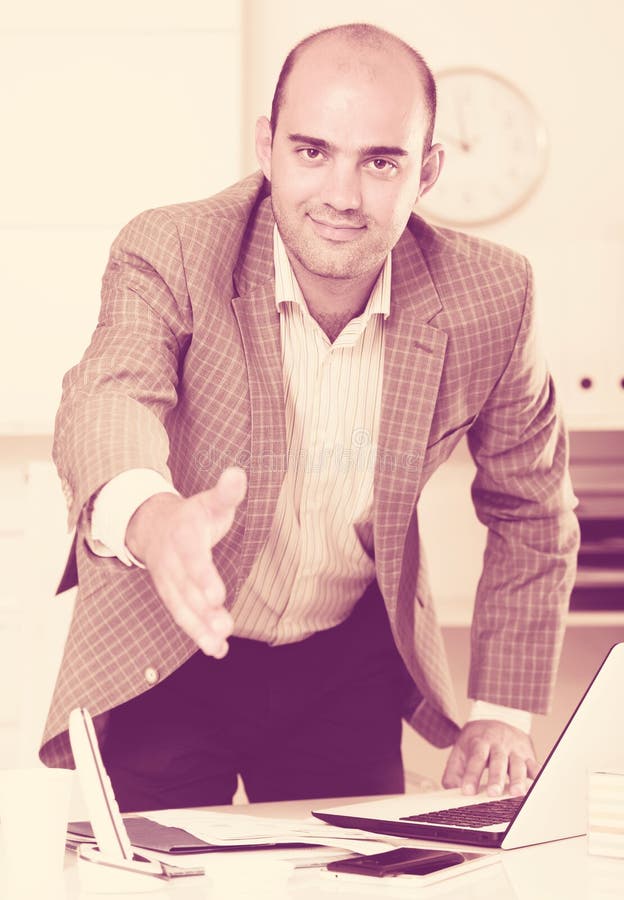 Man Servant Offering One Arm Stock Image - Image of greeting, hand ...