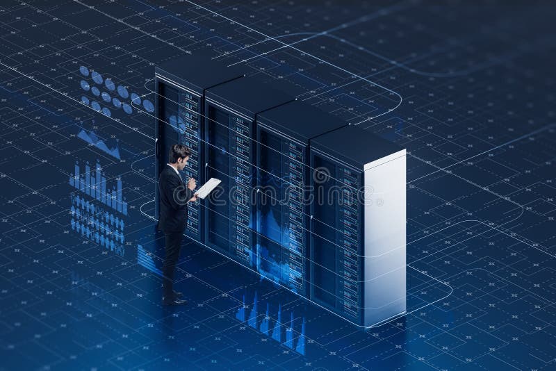 Man in Server Room, Technology Stock Image - Image of cluster, farm ...