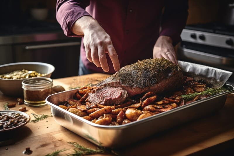 Man Serving His Special Beef Brisket Recipe Stock Photo - Image of food ...