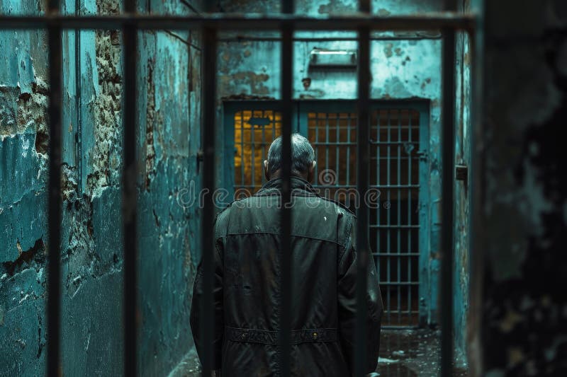 A Man Serving His Time in Prison Behind Bars Stock Illustration ...