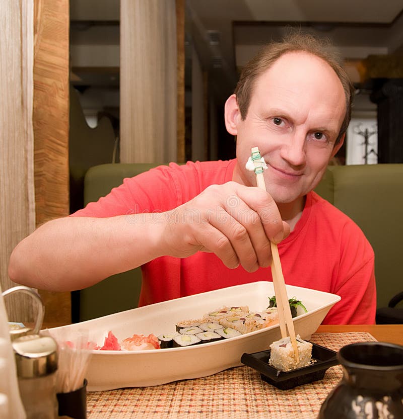 Man with Set of Sushi Rolls Stock Image - Image of japanese, elderly ...