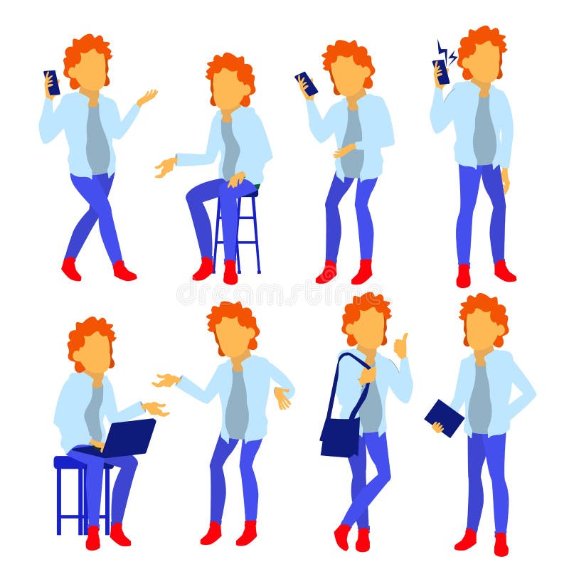 Man Set Vector. Modern Gradient Colors. People Different Poses ...
