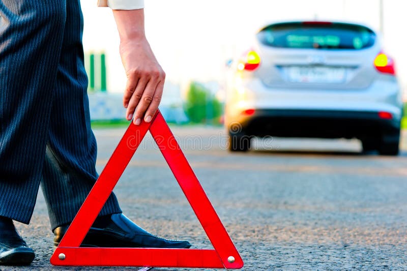Man Sets the Warning Triangle Stock Image - Image of stationary ...