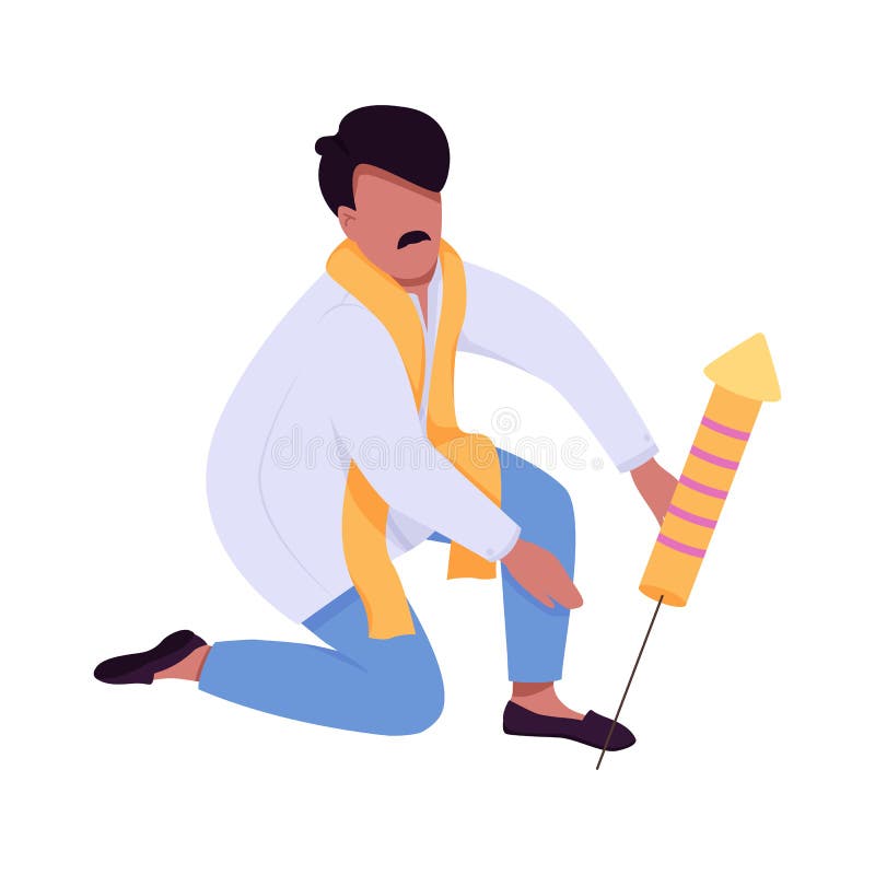 Man Setting Fireworks Semi Flat Color Vector Character Stock Vector ...