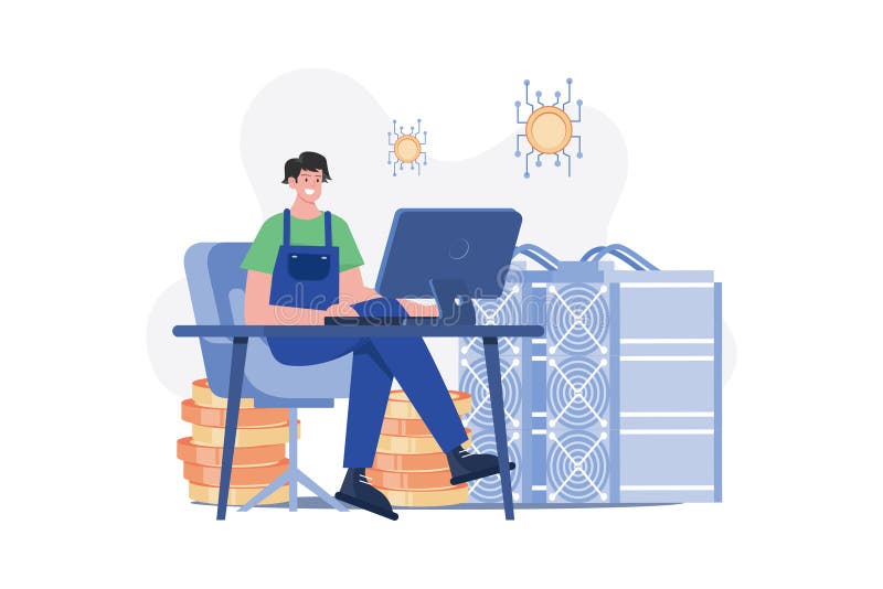 Man Setting Up a Blockchain Mining Rig Stock Vector - Illustration of ...