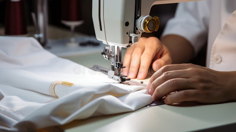 Man Sewing Clothes on a Sewing Machine Generative Ai Stock Illustration ...