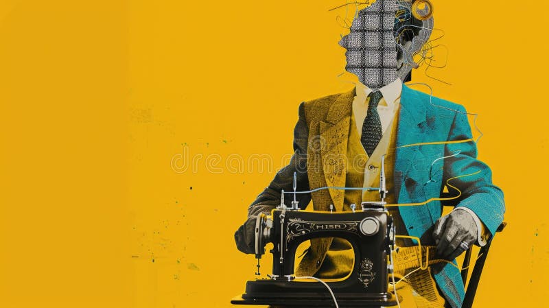 A Man with a Sewing Machine for a Head Sews a Suit AIGZ01 Stock Photo ...