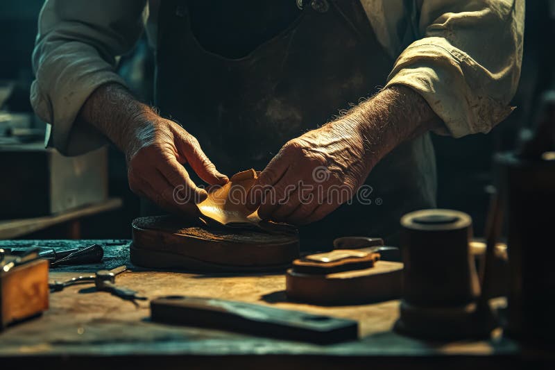 Man is Sewing a Shoe with a Needle and Thread. Stock Photo - Image of ...
