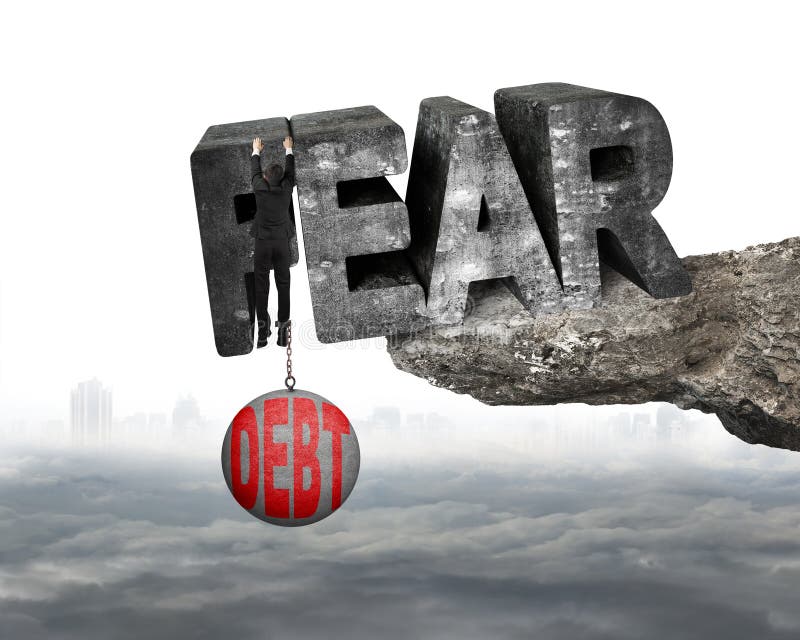 Man Shackled Debt Ball Hanging Fear Word Edge Cliff Cloudscape Stock ... Man Shackled Debt Ball Hanging Fear Word Edge Cliff Cloudscape Stock ...