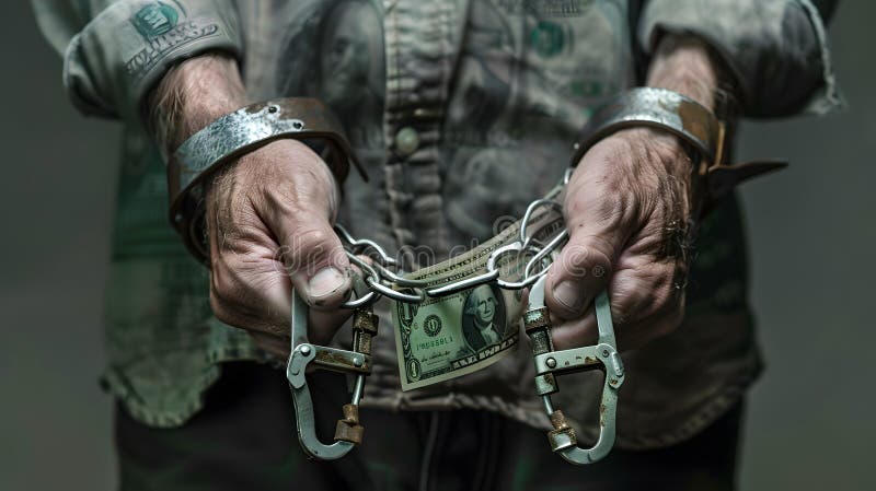 Man Shackled by Handcuffs Made of Banknotes Represen Stock Illustration ...