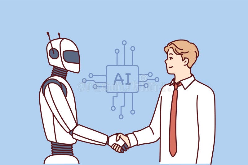 Man Shakes Hands with Robot As Sign of Friendship between Humans and Artificial Intelligence AI ...
