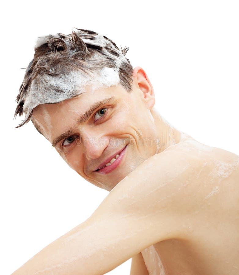Man with Shampoo Over Hair in Bath Stock Photo - Image of background ...