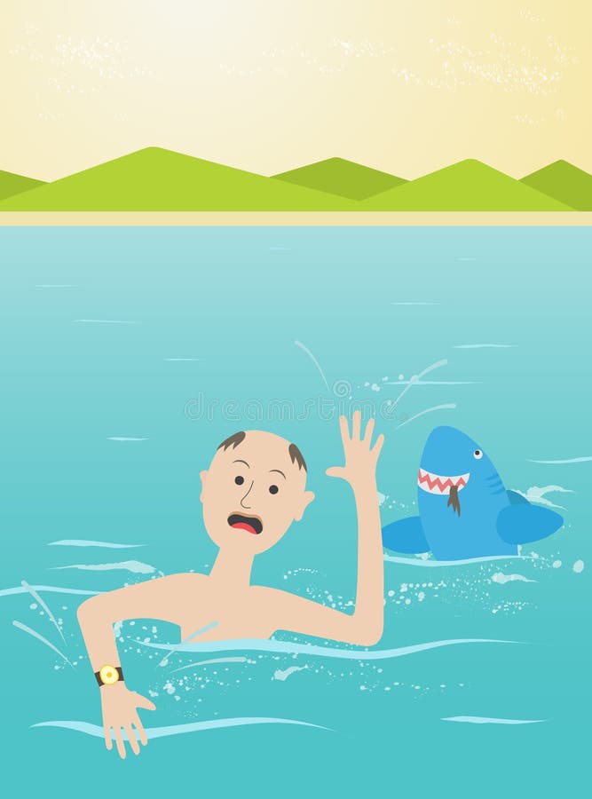 Man and Shark stock vector. Illustration of ocean, fish - 52637530