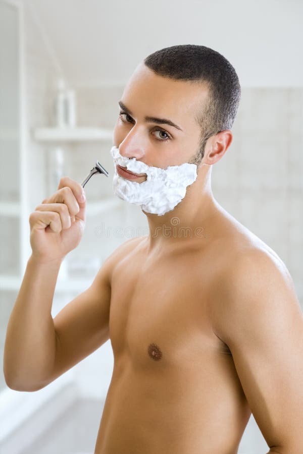 Man shaving stock image. Image of body, happy, bathroom - 7176857