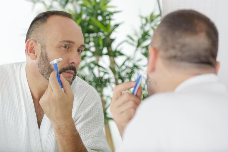 Man shaving barber at home stock photo. Image of retro - 267512414