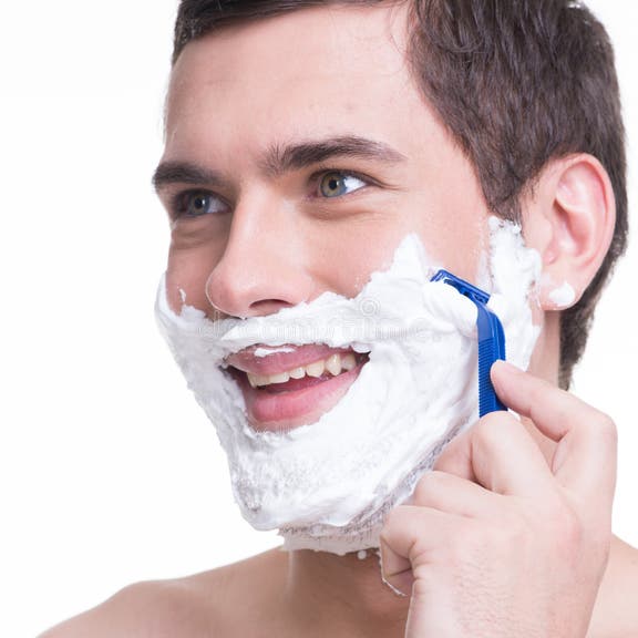 Man Shaving the Beard with the Razor Stock Photo - Image of happy ...